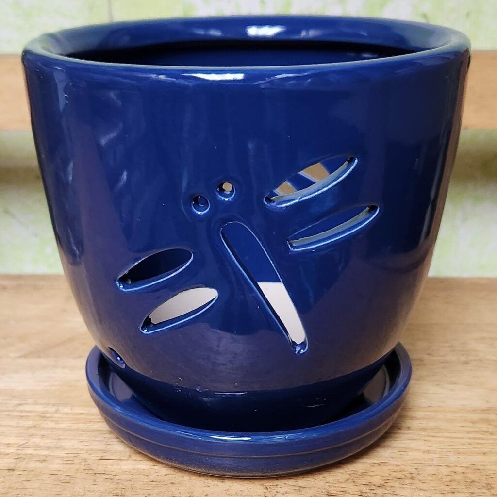 H-LOTUS15, Dragonfly orchid pot, blue, 7" x 6" - Green Barn Orchid and ...